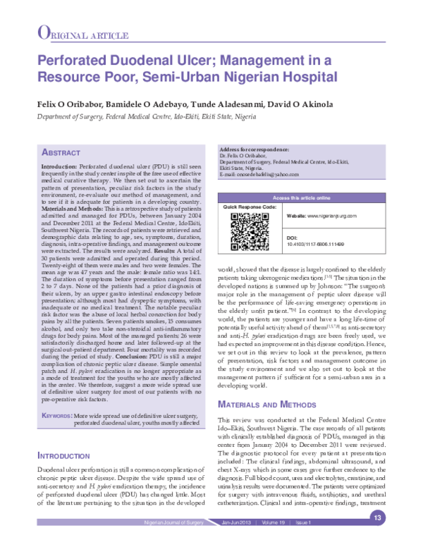 (PDF) Perforated duodenal ulcer; management in a resource poor, semi ...
