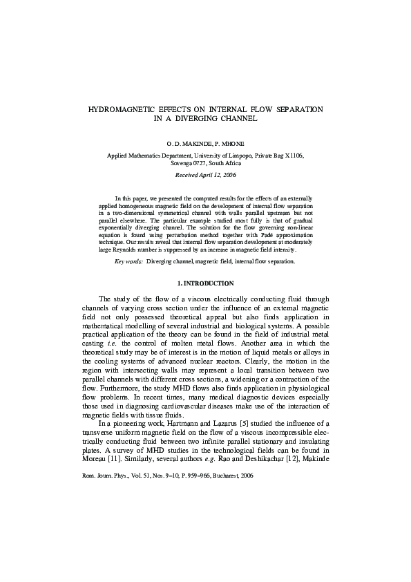 (PDF) Hydromagnetic effects on internal flow separation in a diverging ...