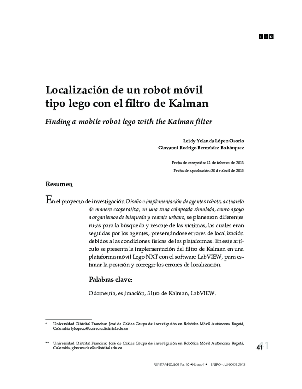 (PDF) Localización De Un Robot Móvil Tipo Lego Con El Filtro De Kalman | LEIDY YOLANDA LOPEZ ...
