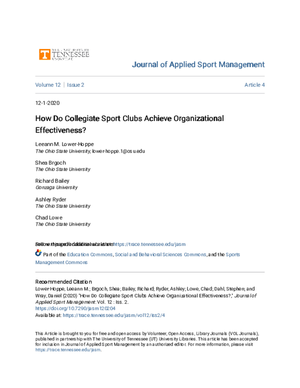 (PDF) How Do Collegiate Sport Clubs Achieve Organizational Effectiveness?
