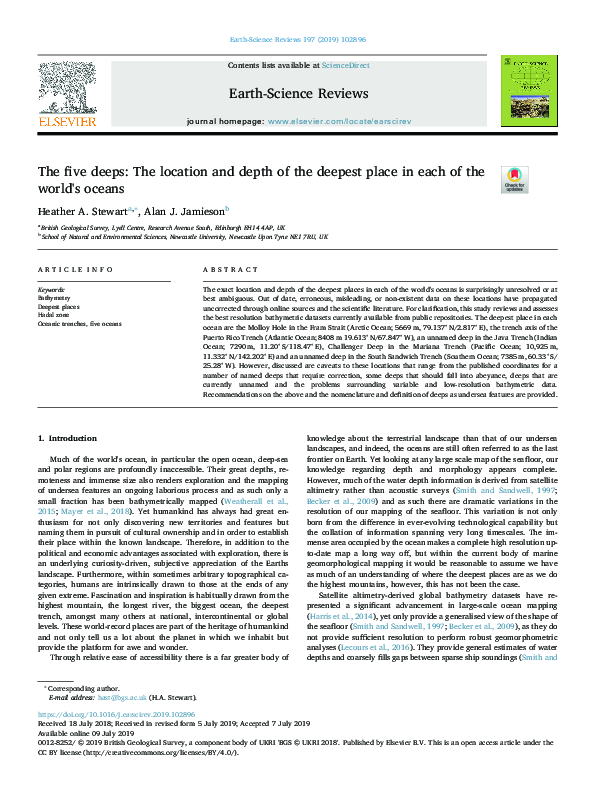 (PDF) The five deeps: The location and depth of the deepest place in ...