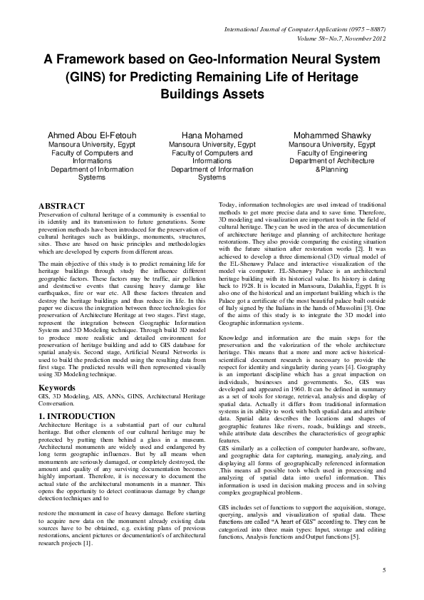 (PDF) A Framework based on Geo-Information Neural System (GINS) for Predicting Remaining Life of ...