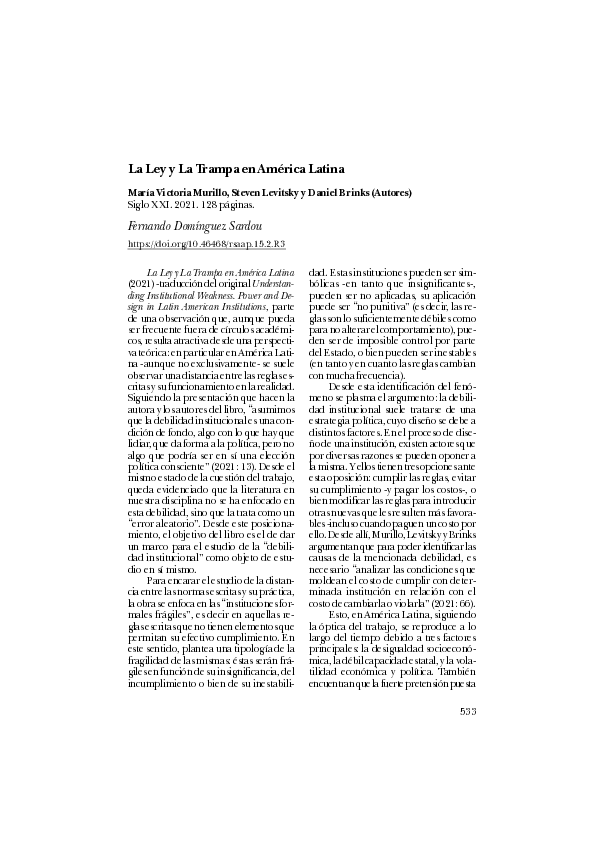 (PDF) María Victoria Murillo, Steven Levitsky y Daniel Brinks. “La Ley ...