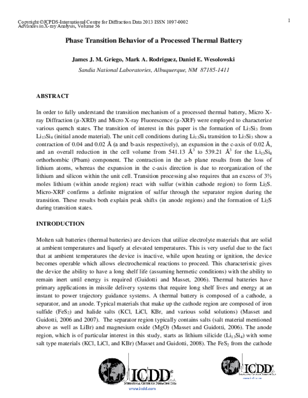 (PDF) Phase transition behavior of a processed thermal battery