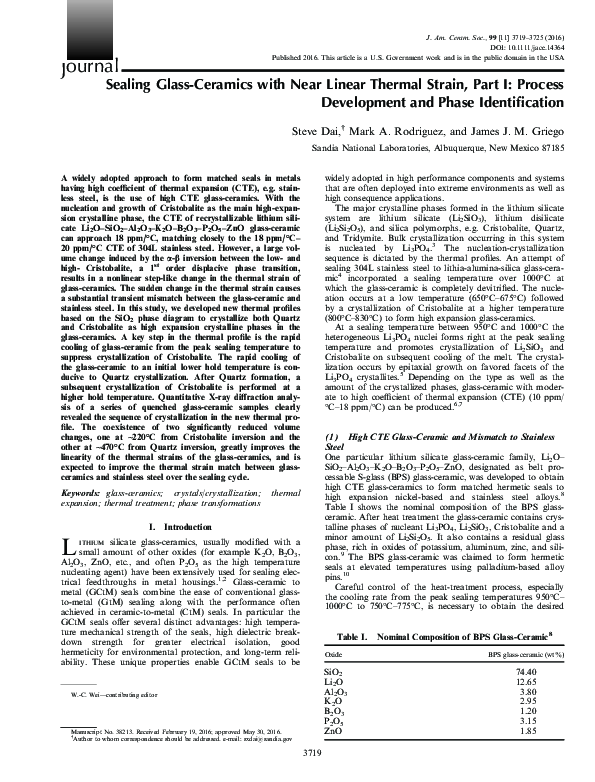 (PDF) Sealing Glass‐Ceramics with Near Linear Thermal Strain, Part I ...