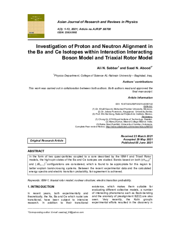 (PDF) Investigation of Proton and Neutron Alignment in the Ba and Ce ...