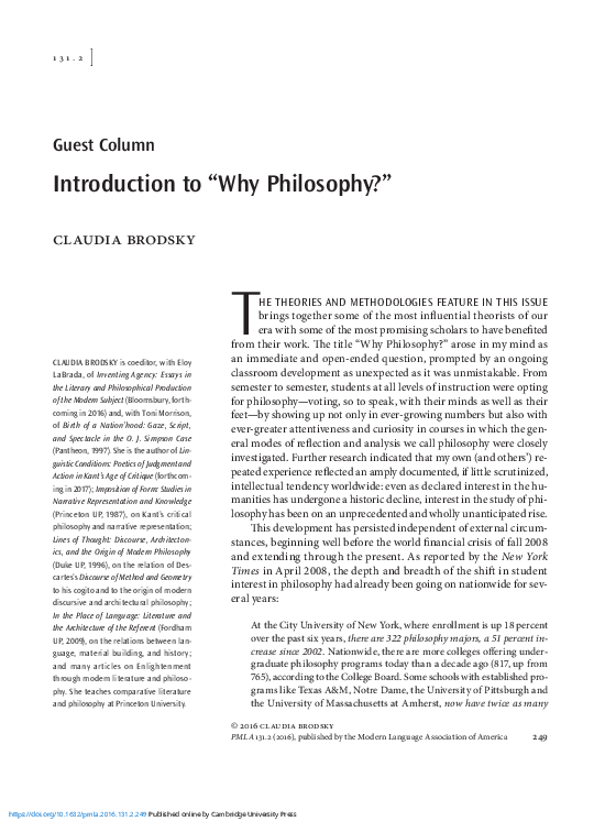 (PDF) Guest Column: Introduction to “Why Philosophy?”