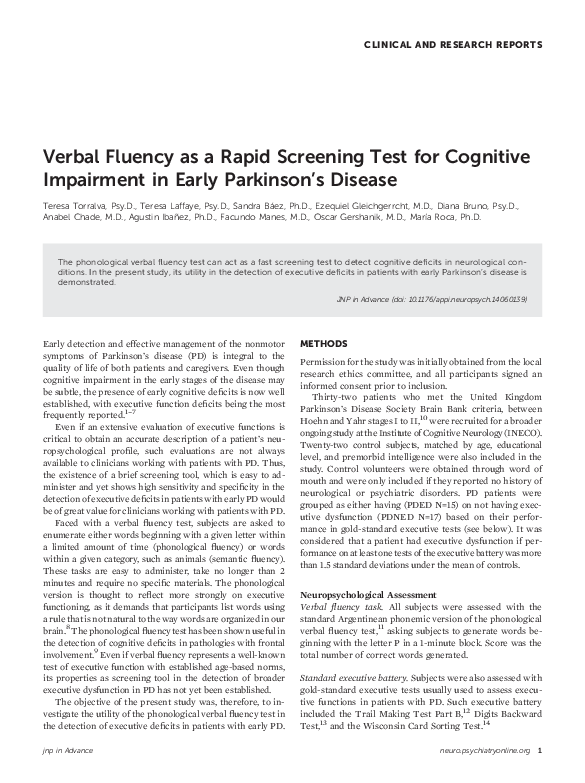 (PDF) Verbal fluency as a rapid screening test for cognitive impairment ...