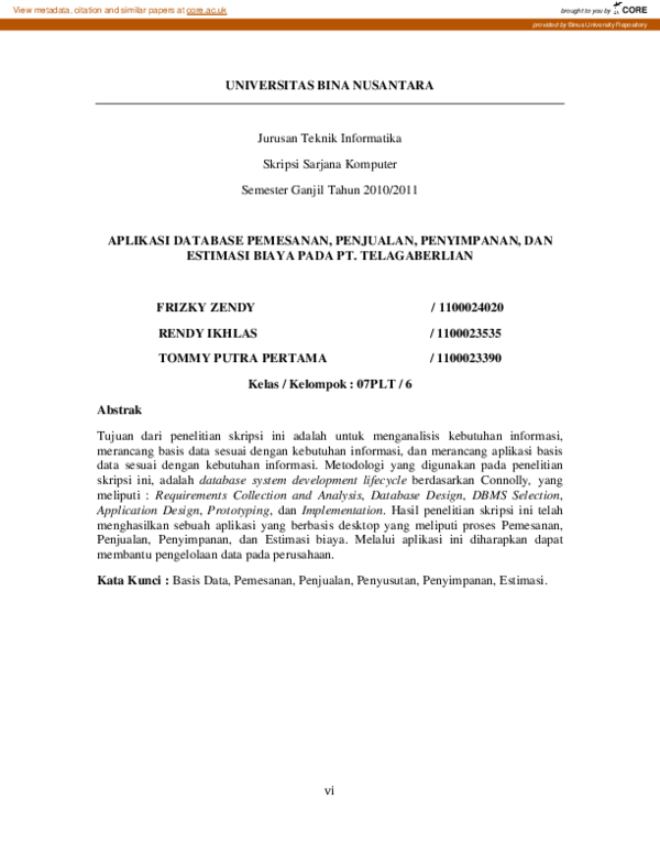 (PDF) Aplikasi Database Pemesanan, Penjualan, Penyimpanan Dan Estimasi ...
