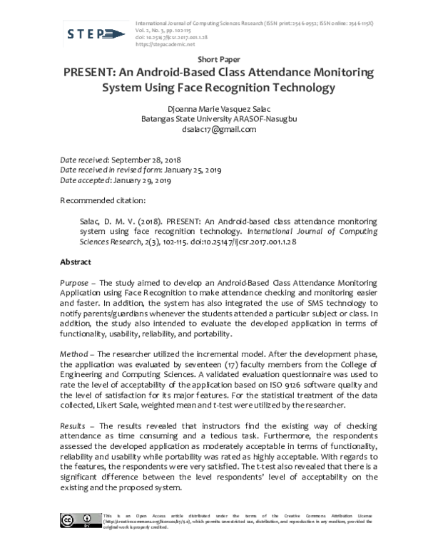Pdf Present An Android Based Class Attendance Monitoring System