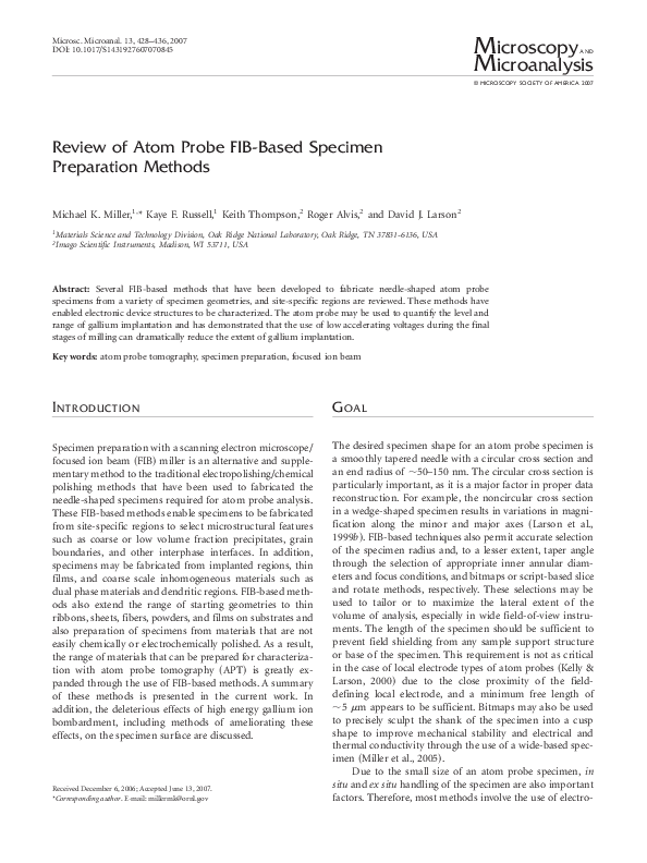 (PDF) Review of Atom Probe FIB-Based Specimen Preparation Methods
