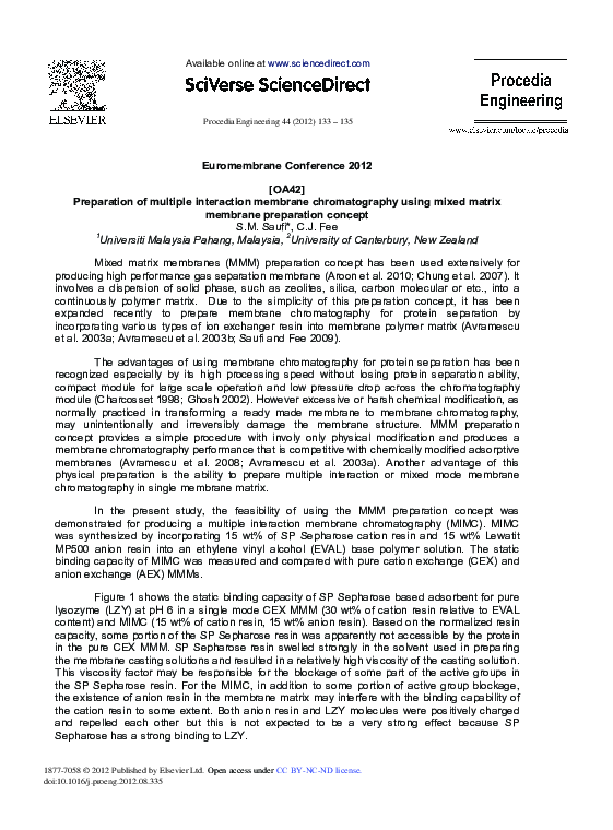 (PDF) Preparation of Multiple Interaction Membrane Chromatography using ...