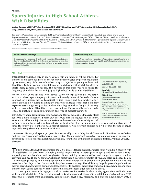 (PDF) Sports Injuries to High School Athletes With Disabilities