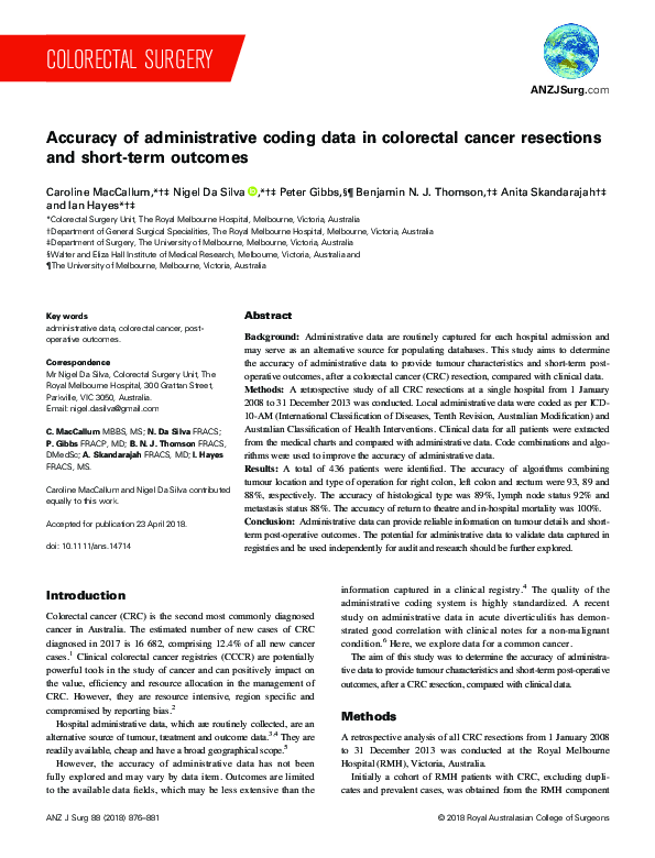 (PDF) Accuracy of administrative coding data in colorectal cancer ...