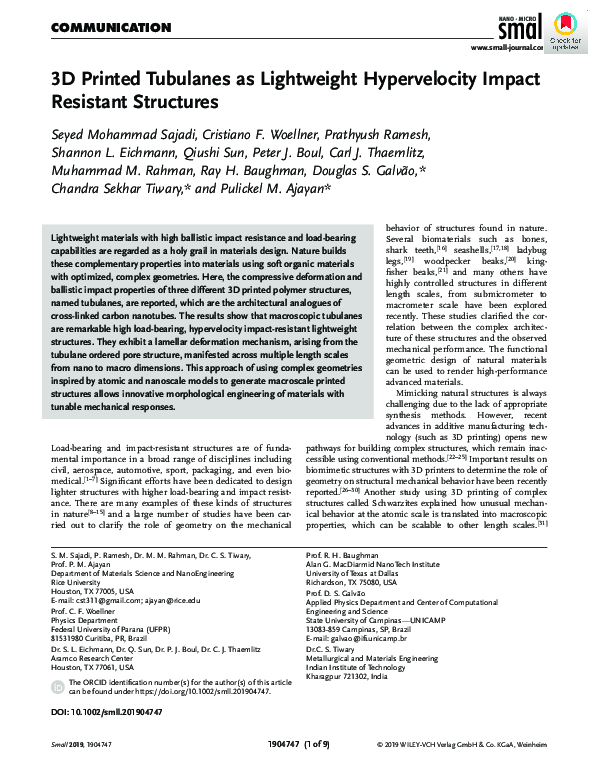 (PDF) 3D Printed Tubulanes as Lightweight Hypervelocity Impact ...