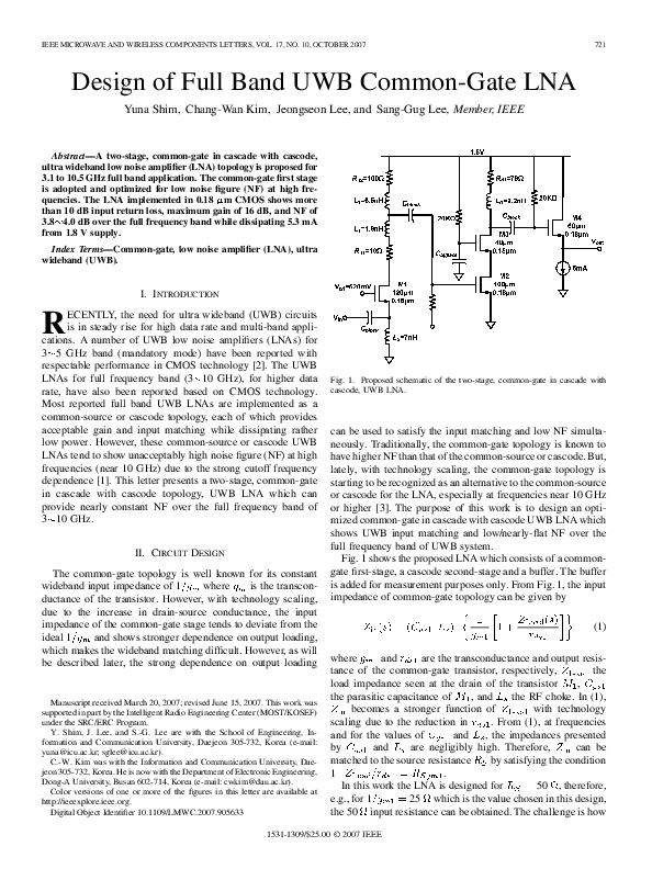 (PDF) Design of Full Band UWB Common-Gate LNA