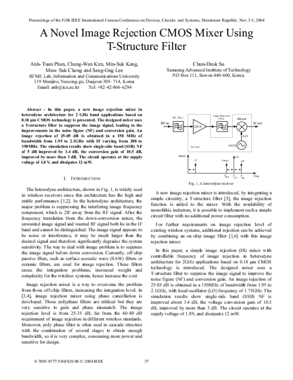 (PDF) A novel image rejection CMOS mixer using T-structure filter