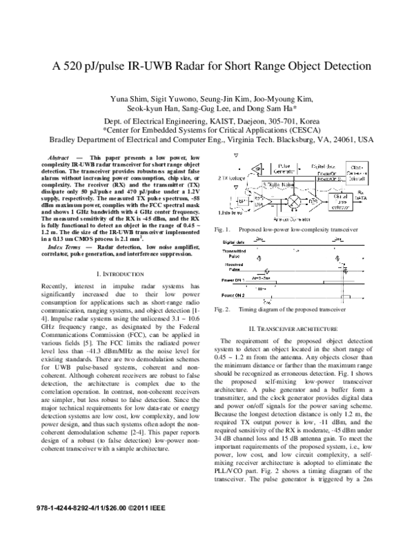 (PDF) A 520 pJ/pulse IR-UWB radar for short range object detection