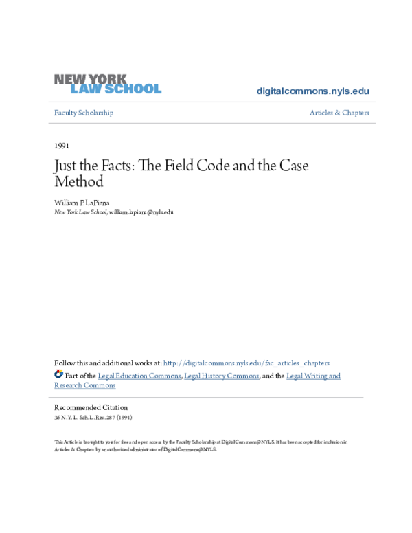 (PDF) Just the Facts: The Field Code and the Case Method