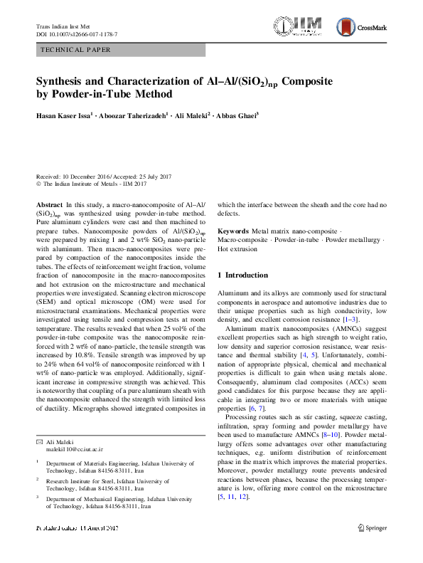 (PDF) Synthesis and Characterization of Al–Al/(SiO2)np Composite by ...