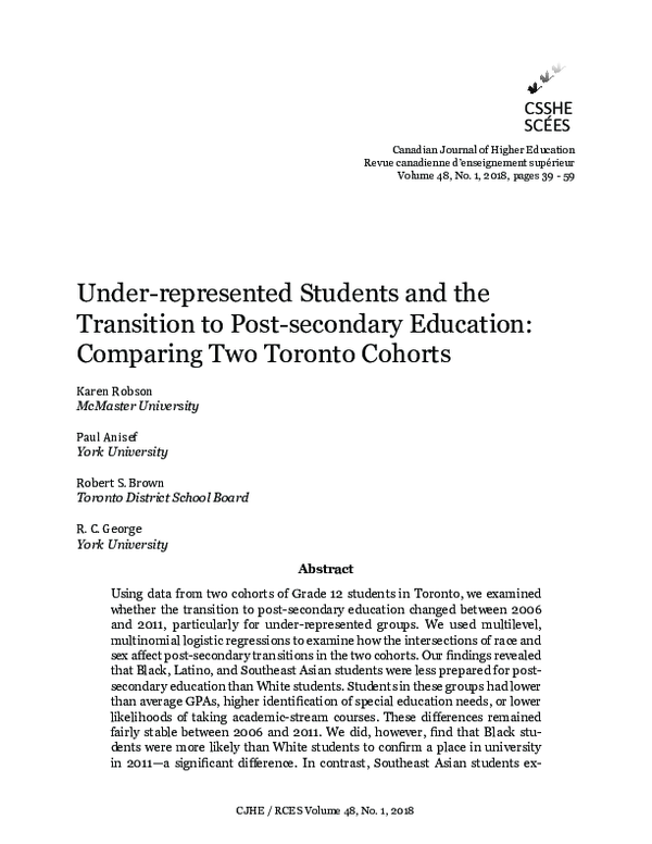(PDF) Underrepresented Students and the Transition to Postsecondary ...