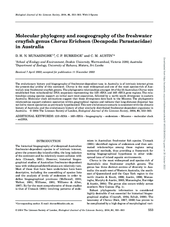 (PDF) Molecular phylogeny and zoogeography of the freshwater crayfish ...