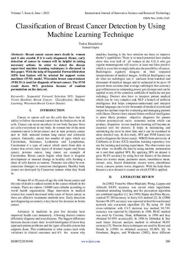 Pdf Classification Of Breast Cancer Detection By Using Machine