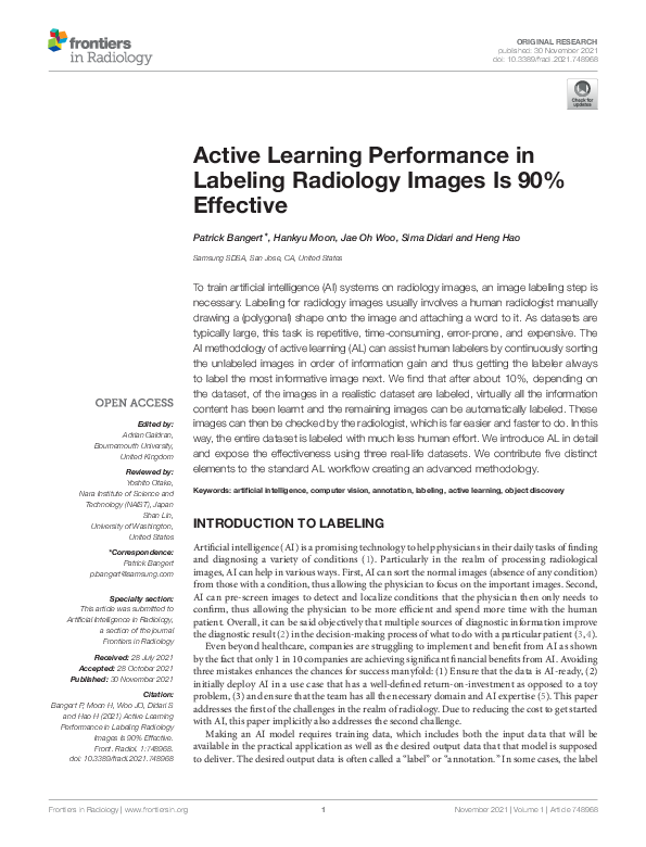 (PDF) Active Learning Performance in Labeling Radiology Images Is 90% Effective
