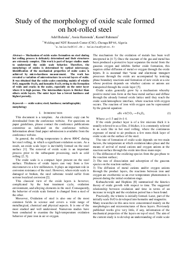 (PDF) Study of the morphology of oxide scale formedon hot-rolled steel