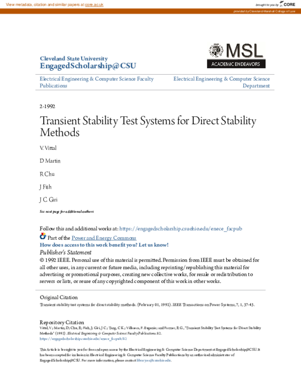 (PDF) Transient stability test systems for direct stability methods