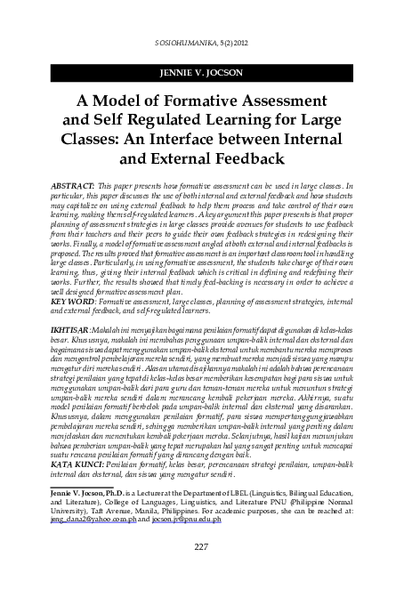 (PDF) A Model of Formative Assessment and Self Regulated Learning for ...
