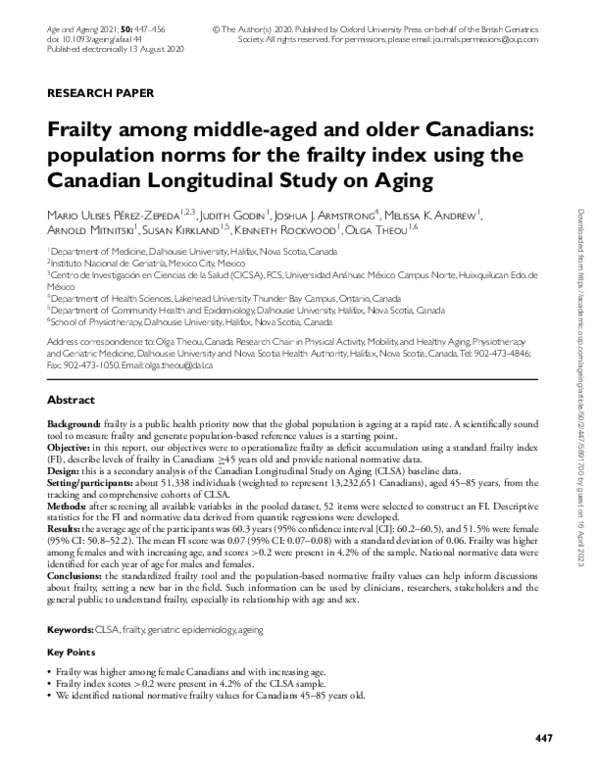 (PDF) Frailty among middle-aged and older Canadians: population norms ...