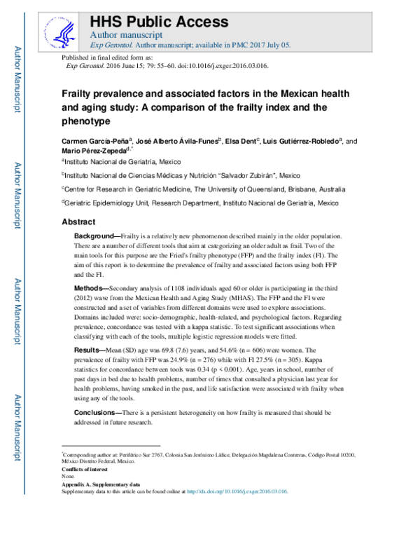 (PDF) Frailty prevalence and associated factors in the Mexican health ...