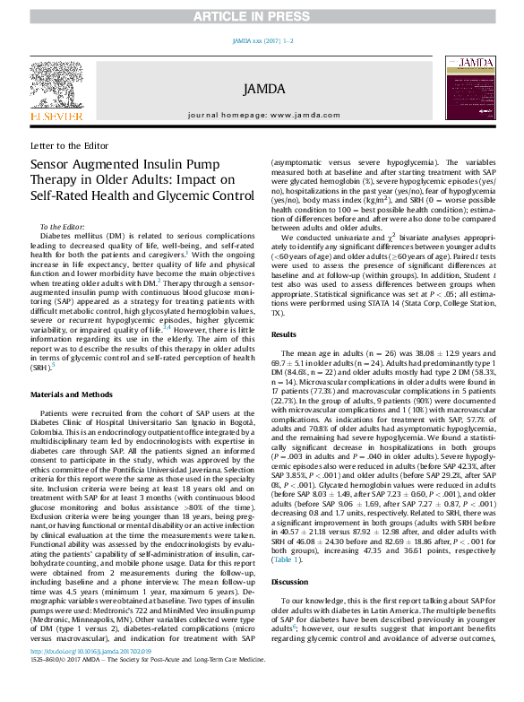 (PDF) Sensor Augmented Insulin Pump Therapy in Older Adults: Impact on ...