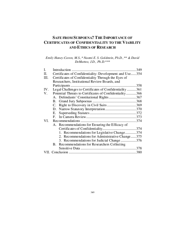 (PDF) Safe From Subpoena? The Importance of Certificates of ...