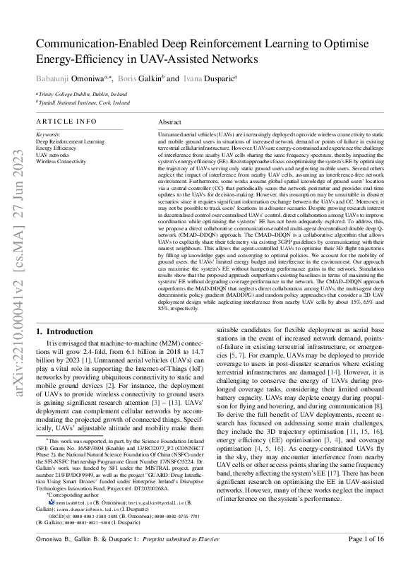 Pdf Communication Enabled Deep Reinforcement Learning To Optimise Energy Efficiency In Uav