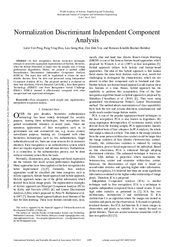 (PDF) Normalization Discriminant Independent Component Analysis