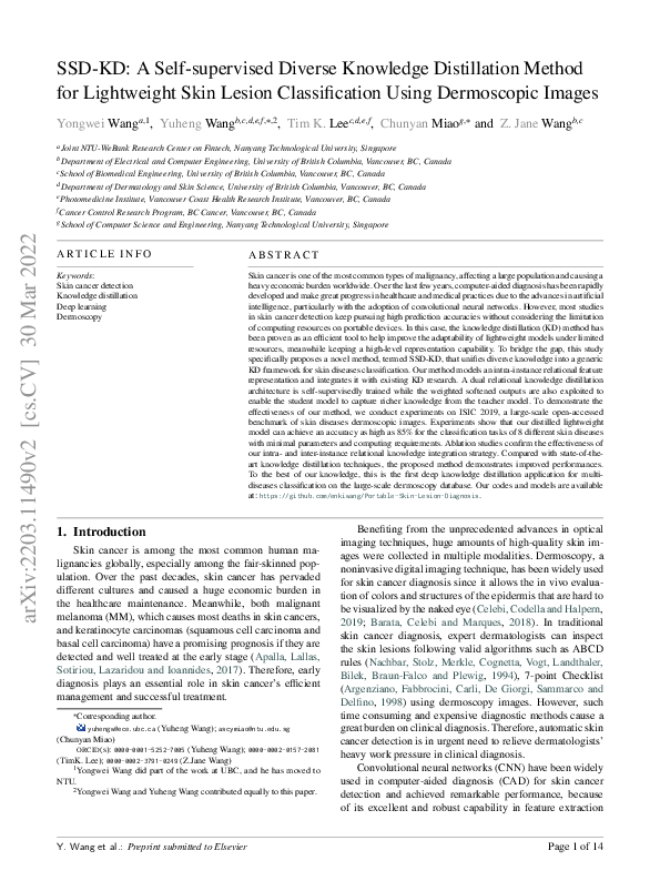 (PDF) SSD-KD: A Self-supervised Diverse Knowledge Distillation Method for Lightweight Skin ...