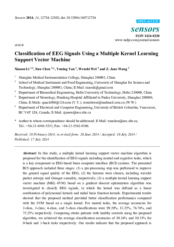Pdf Classification Of Eeg Signals Using A Multiple Kernel Learning Support Vector Machine