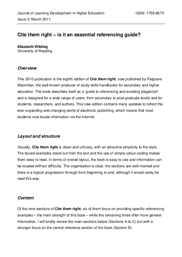 (PDF) Cite them right - is it an essential referencing guide?