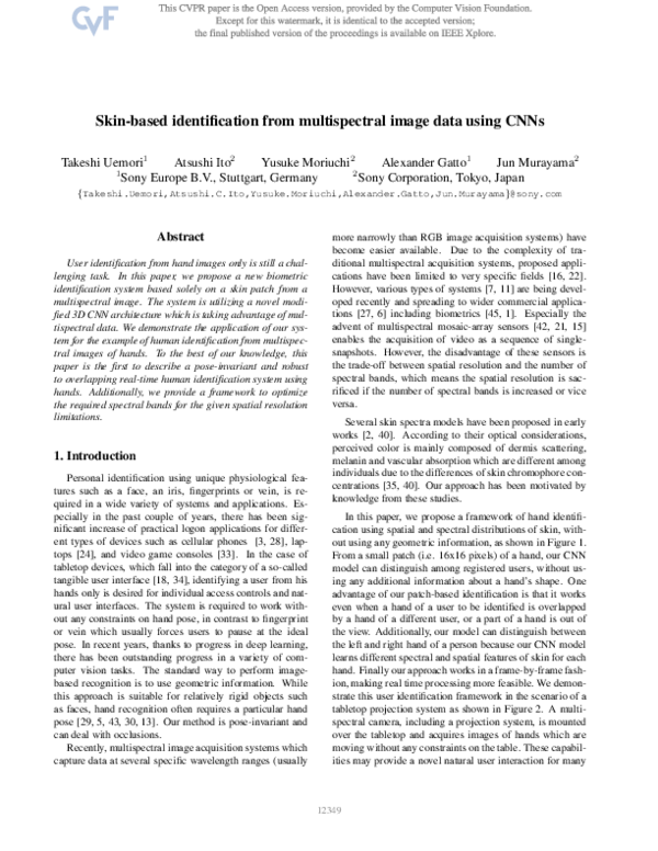 (PDF) Skin-Based Identification From Multispectral Image Data Using CNNs