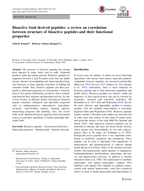 (PDF) Bioactive food derived peptides: a review on correlation between ...