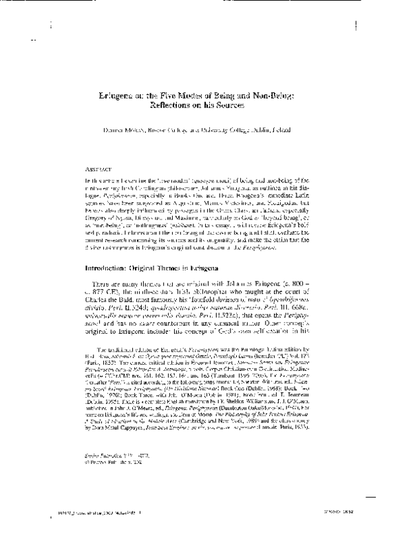 (PDF) Eriugena on the Five Modes of Being and NonmBeing: Reflections on ...