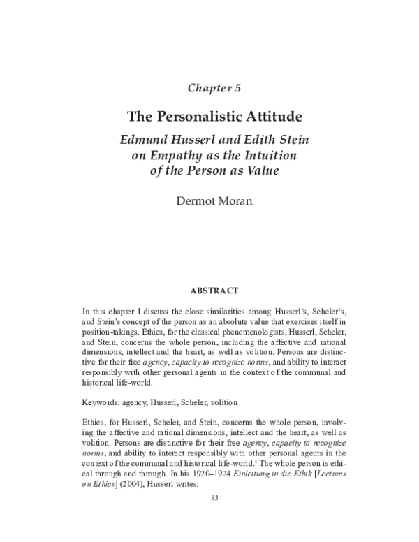 (PDF) The Personalistic Attitude Edmund Husserl and Edith Stein on ...