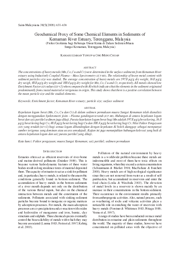 (PDF) Geochemical Proxy of Some Chemical Elements in Sediments of ...