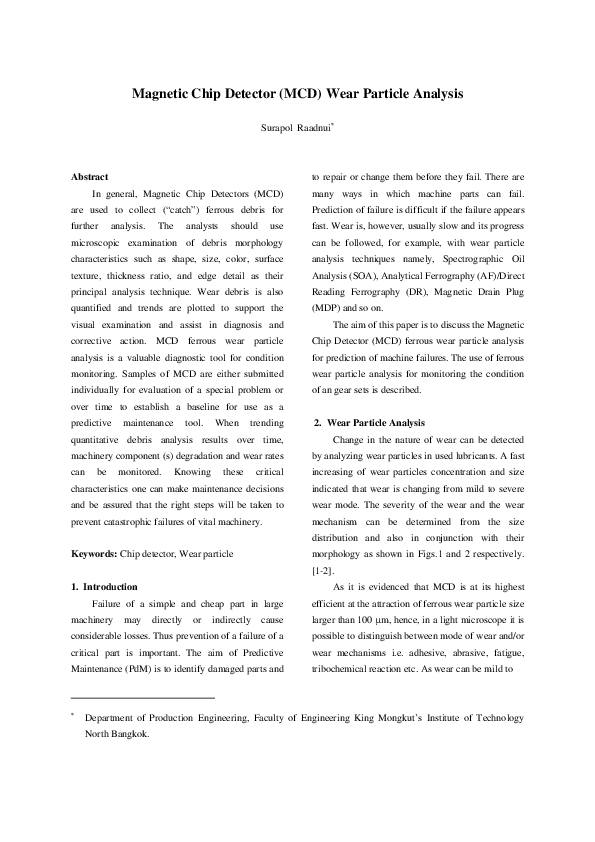 (PDF) Magnetic chip detector (MCD) wear particle analysis