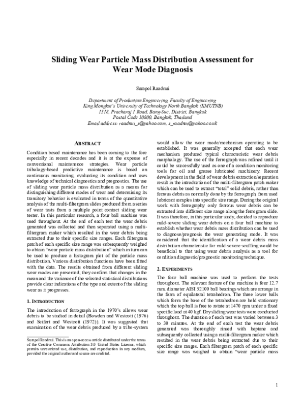 (PDF) Sliding Wear Particle Mass Distribution Assessment for Wear Mode ...