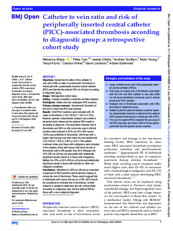 (PDF) Catheter to vein ratio and risk of peripherally inserted central catheter (PICC ...