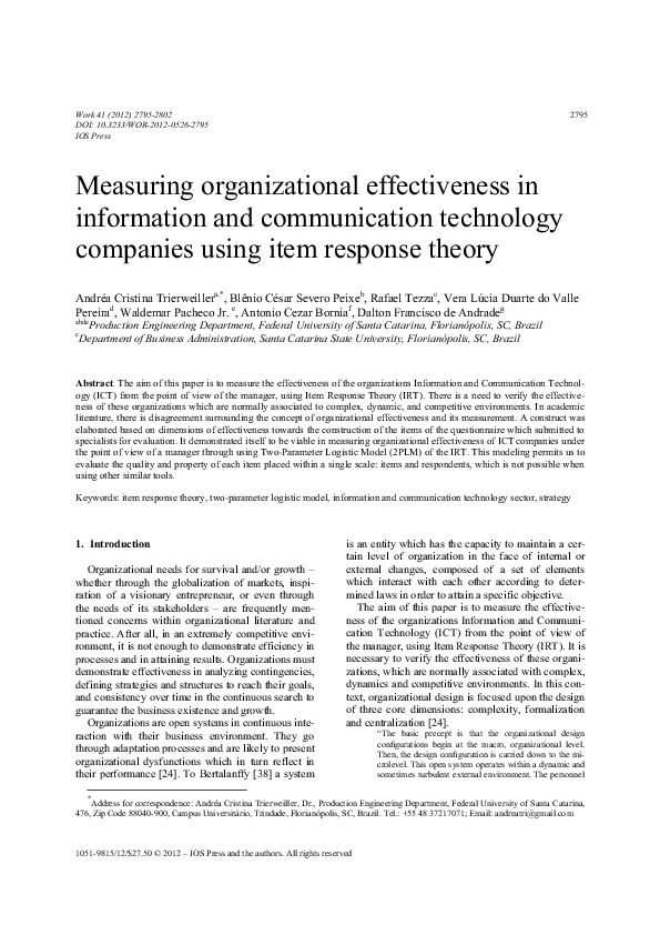 (PDF) Measuring organizational effectiveness in information and communication technology ...