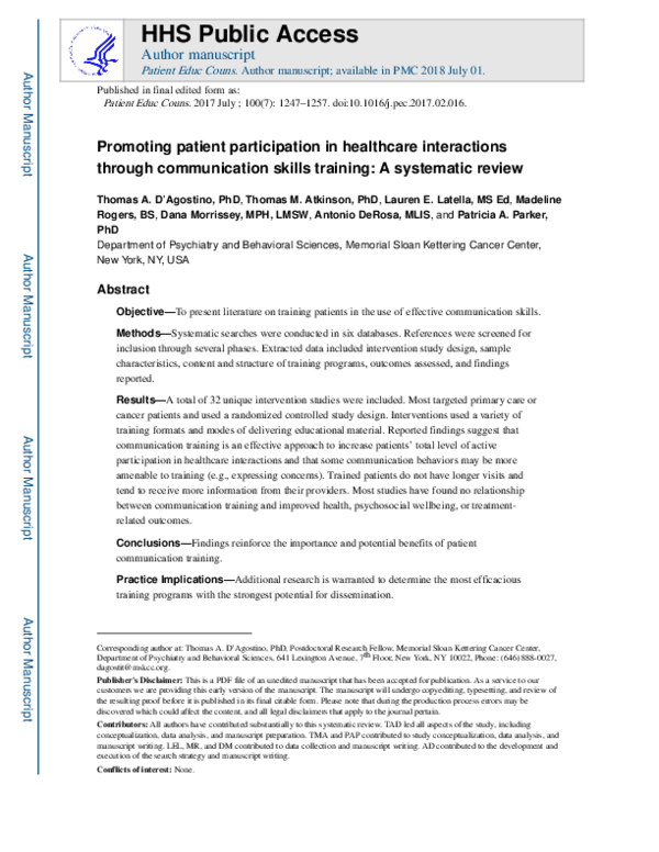 (PDF) Promoting patient participation in healthcare interactions ...